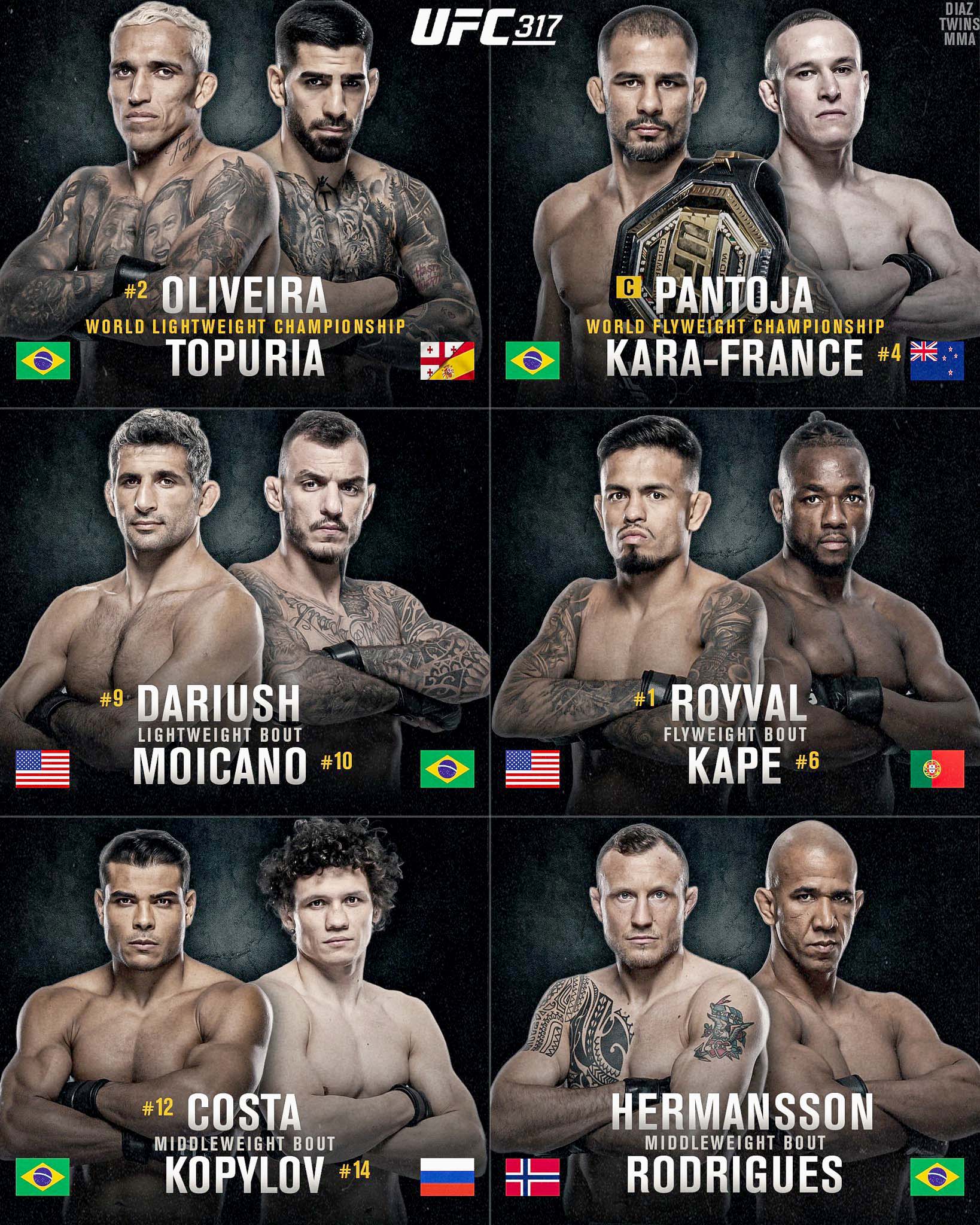 UFC 317 နှင့် 319 ပြိုင်ပွဲတွင် ချန်ပီယံခါးပတ်လုပွဲသုံးပွဲပါဝင်ပြီး ...